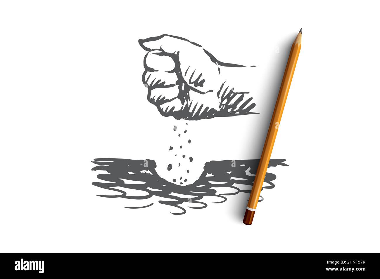 Soil, plant, nature, leaf, hand concept. Hand drawn human hand with ...