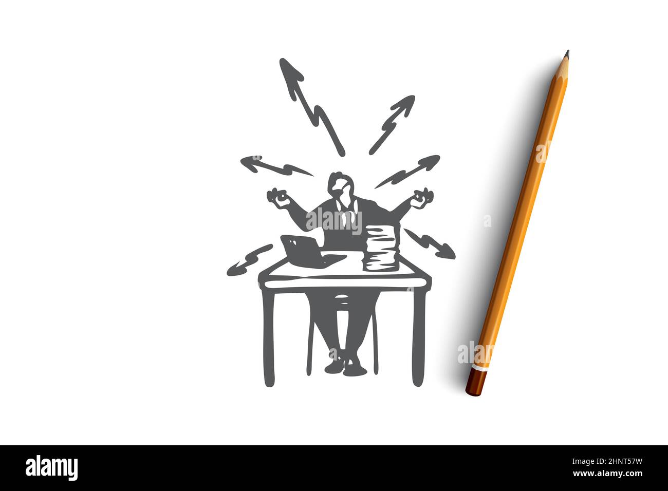 Stress, work, problems, office, busy concept. Hand drawn stressed ...