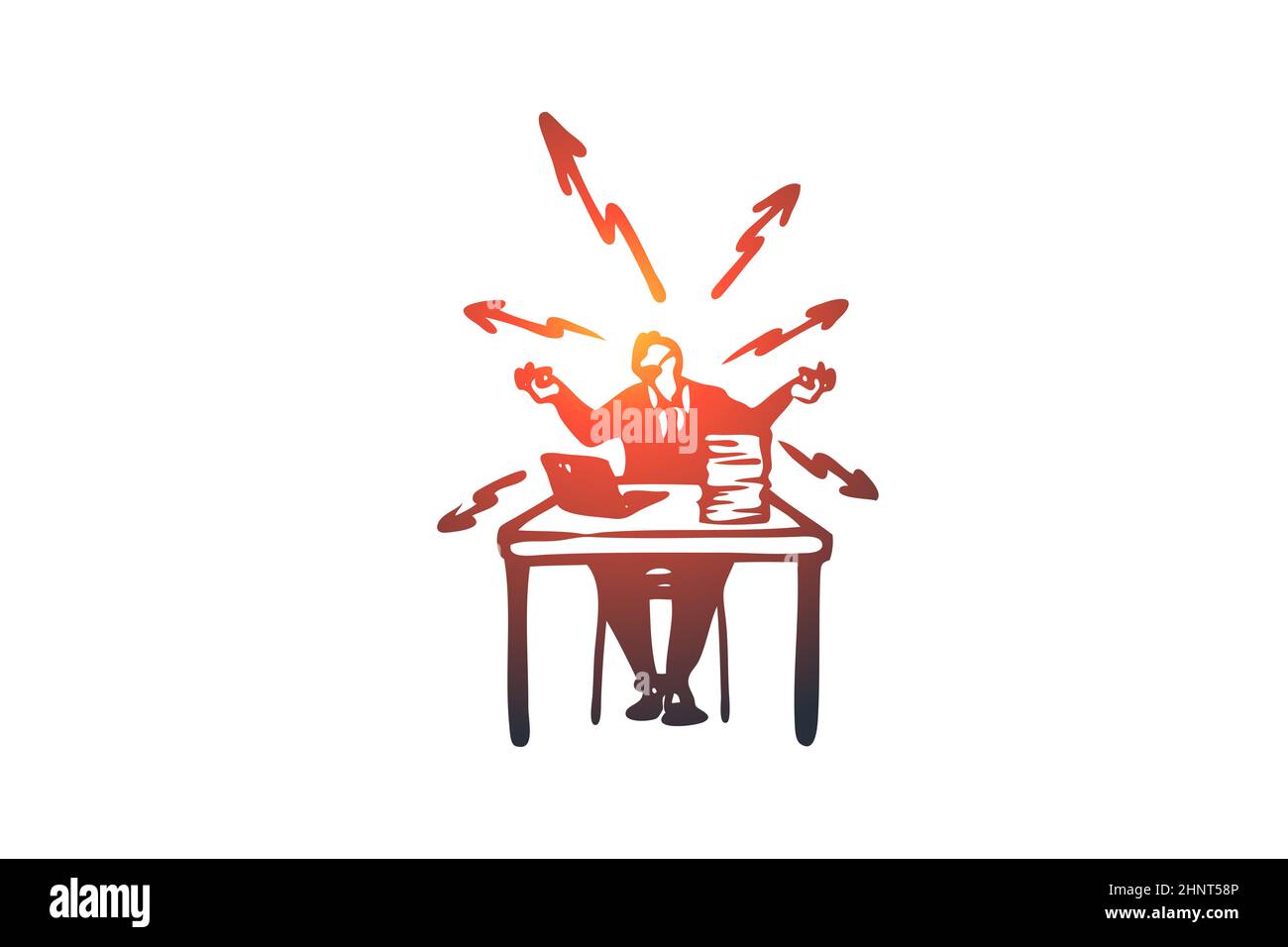 Stress, work, problems, office, busy concept. Hand drawn stressed ...