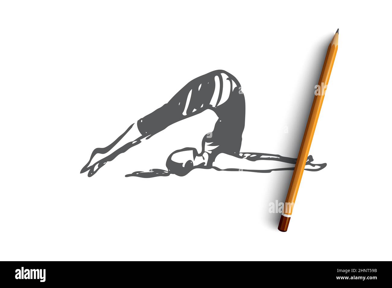 Tip over, yoga, pose, asana, balance concept. Hand drawn woman doing ...