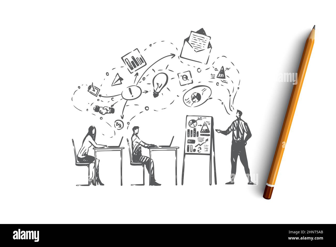 Training, courses, people, class, learning concept. Hand drawn training ...