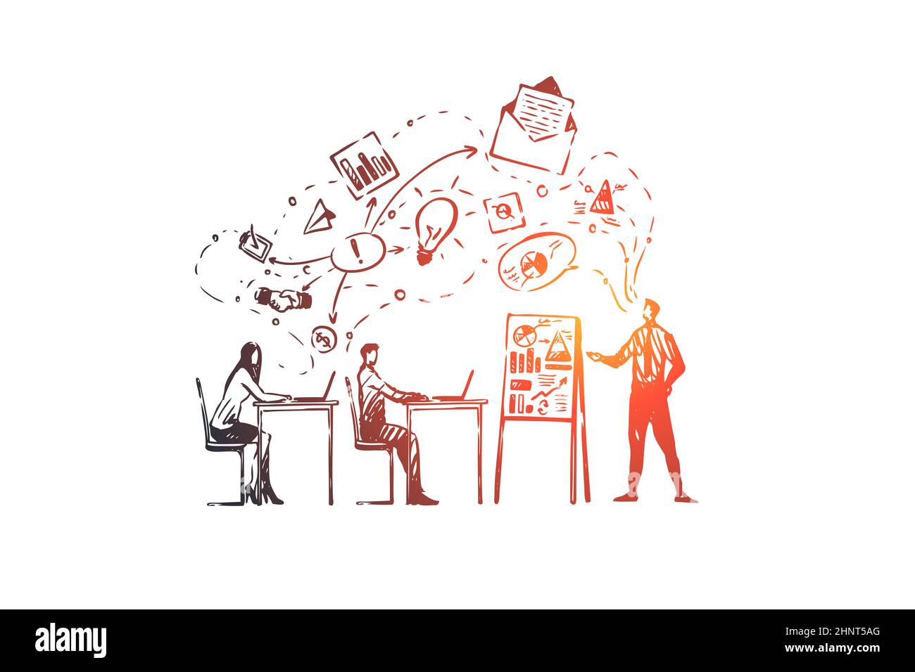 Training, courses, people, class, learning concept. Hand drawn training ...