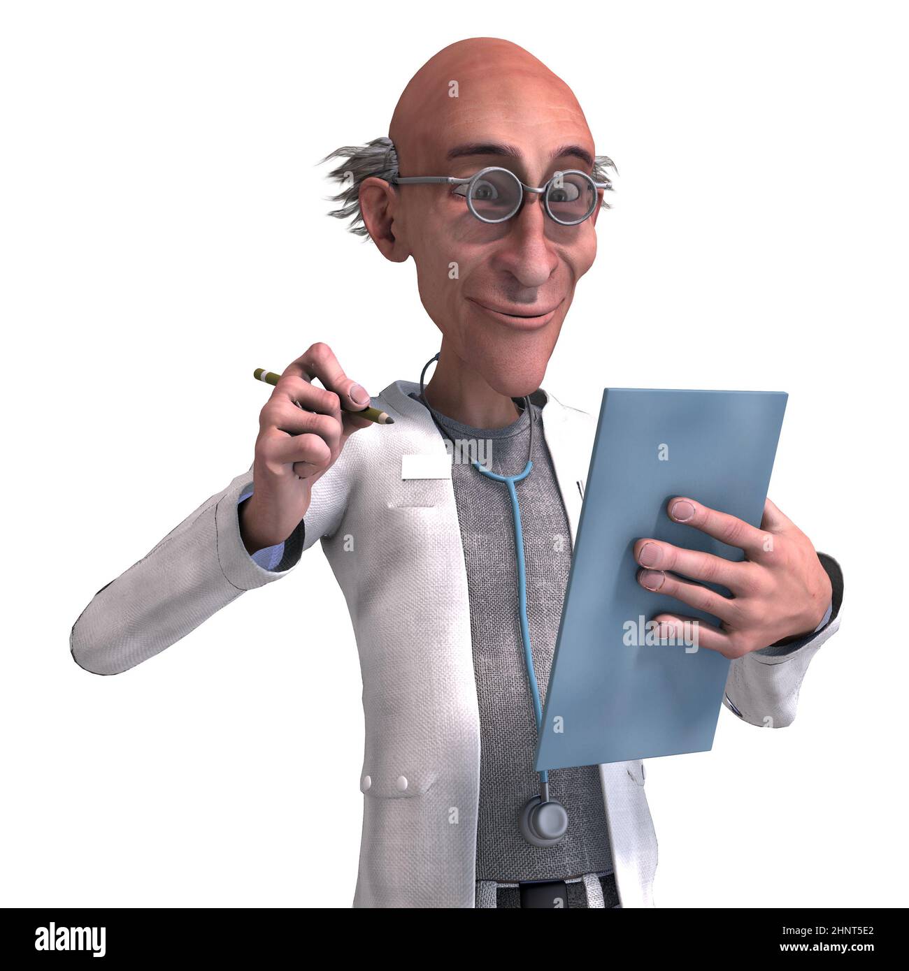 3D-illustration of a cute and funny mad scientist with checklist Stock ...