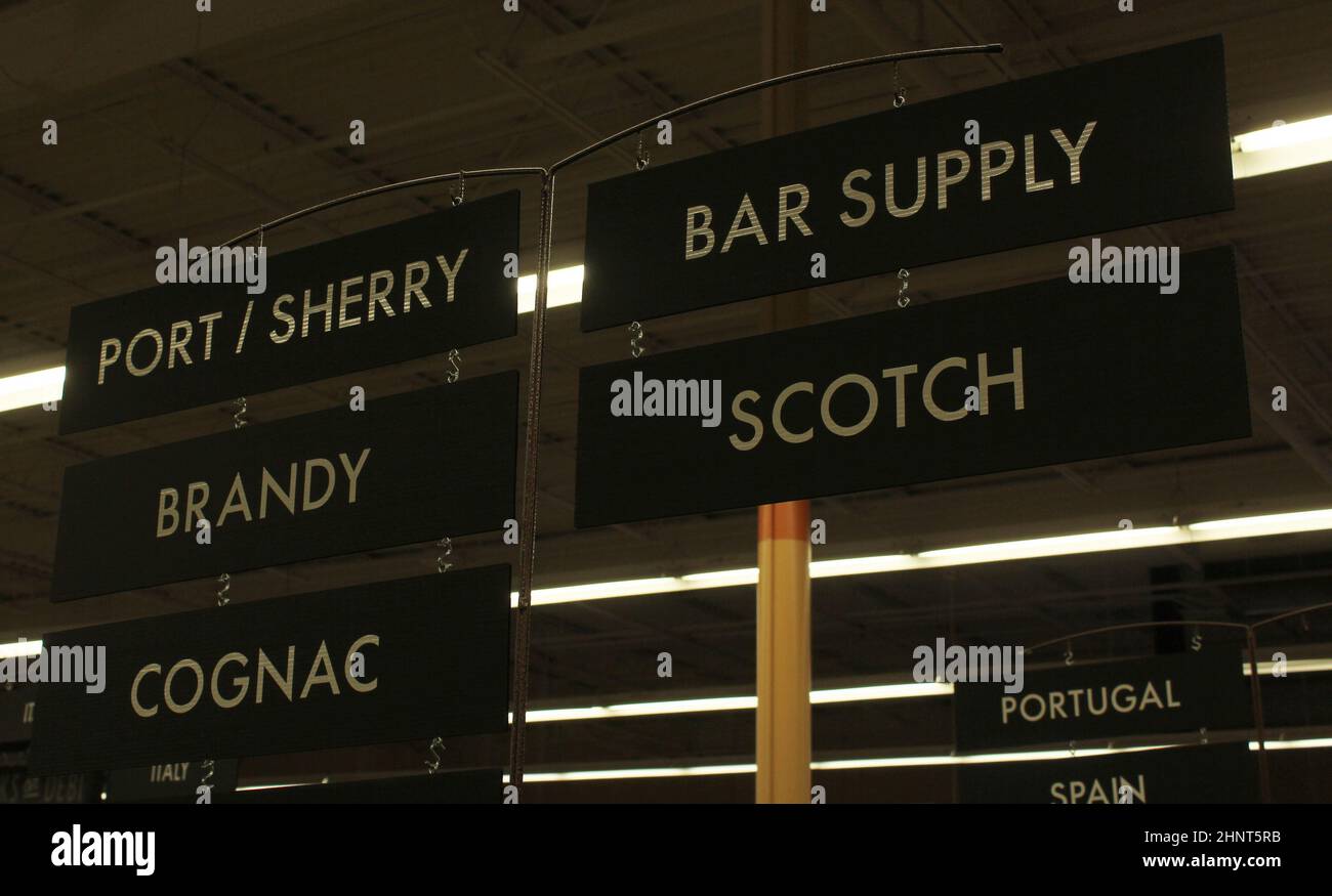 Bar Supply and scotch signs in Liquor Store Stock Photo - Alamy