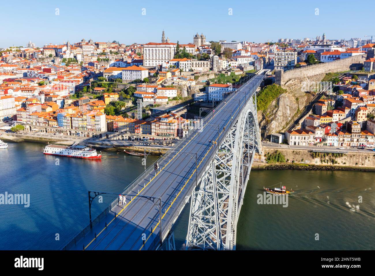 Porto Portugal with bridge Ponte Dom Luis I Douro river town travel ...