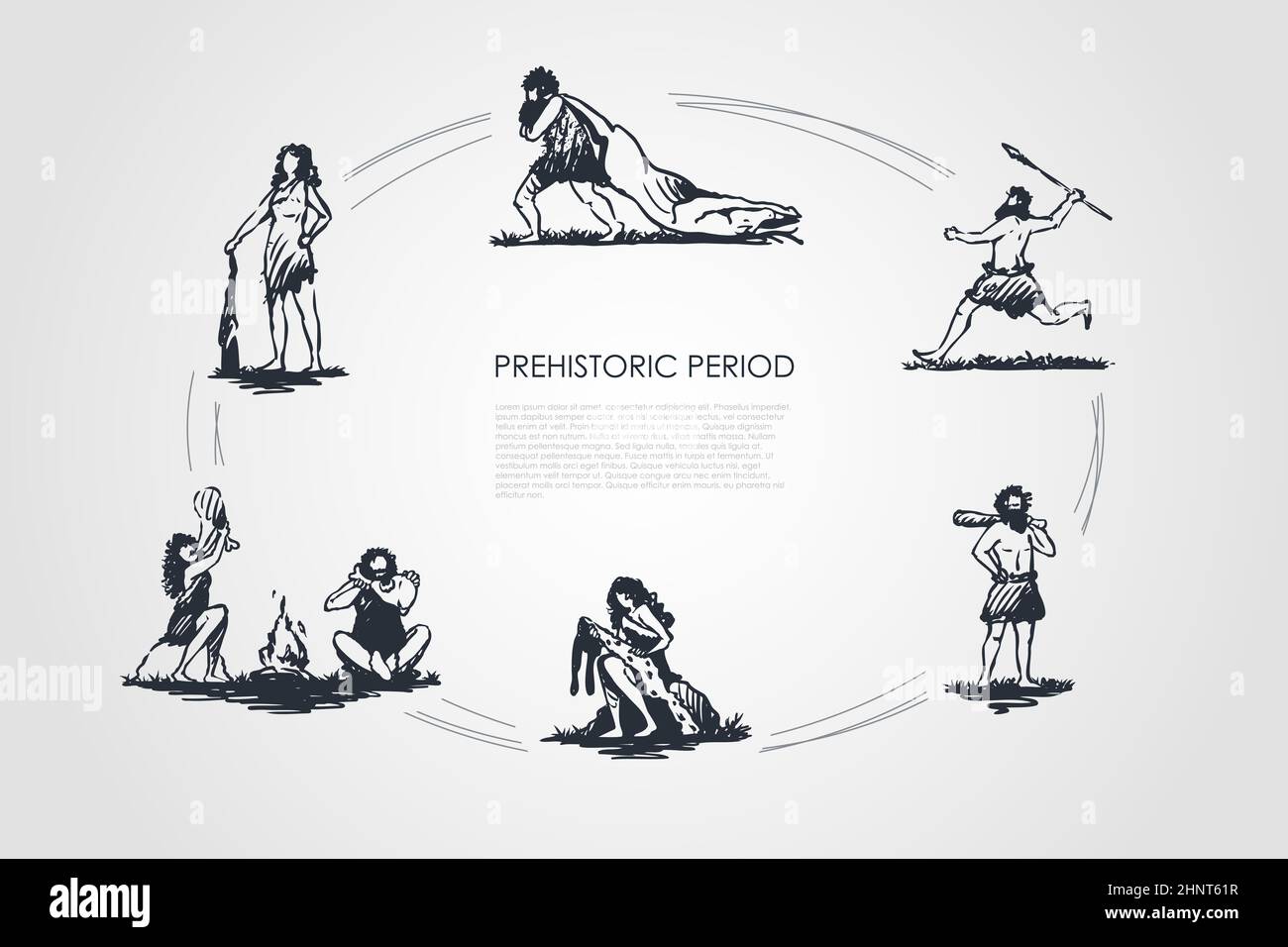 Prehistoric people - men and women aborigines carrying killed animal ...