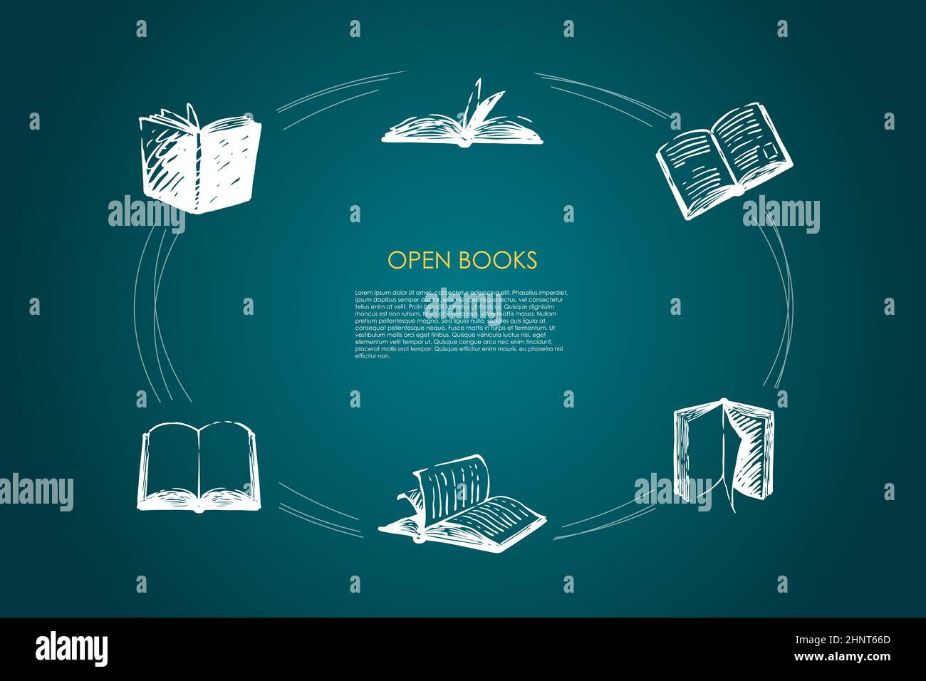 Open books - books with open pages and coverings vector concept set ...