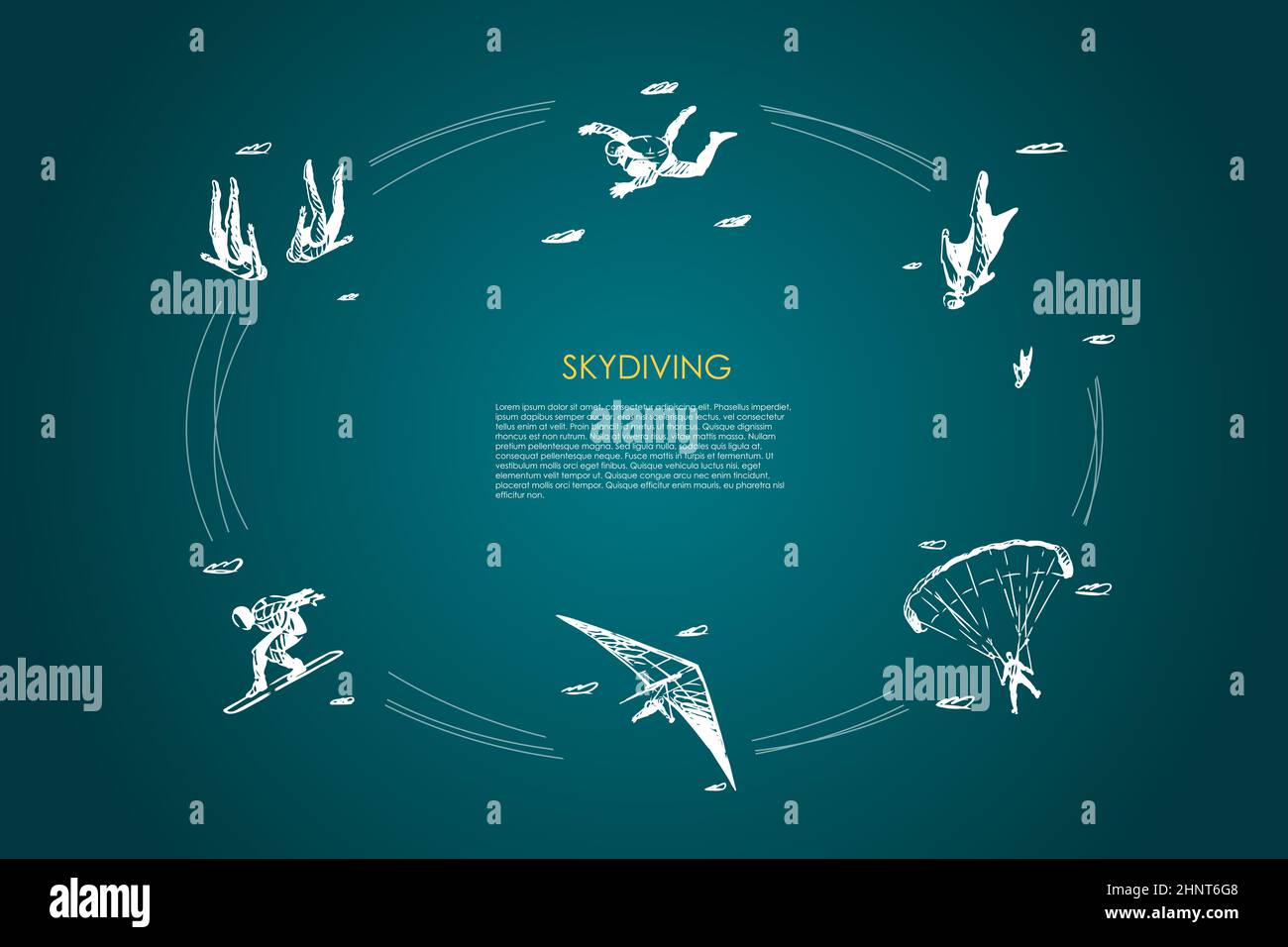 Skydiving - people in air jumping with parachute and skydiving vector ...