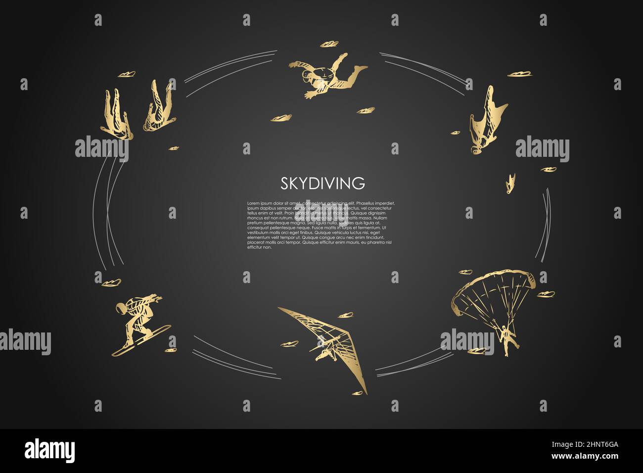 Skydiving - people in air jumping with parachute and skydiving vector ...