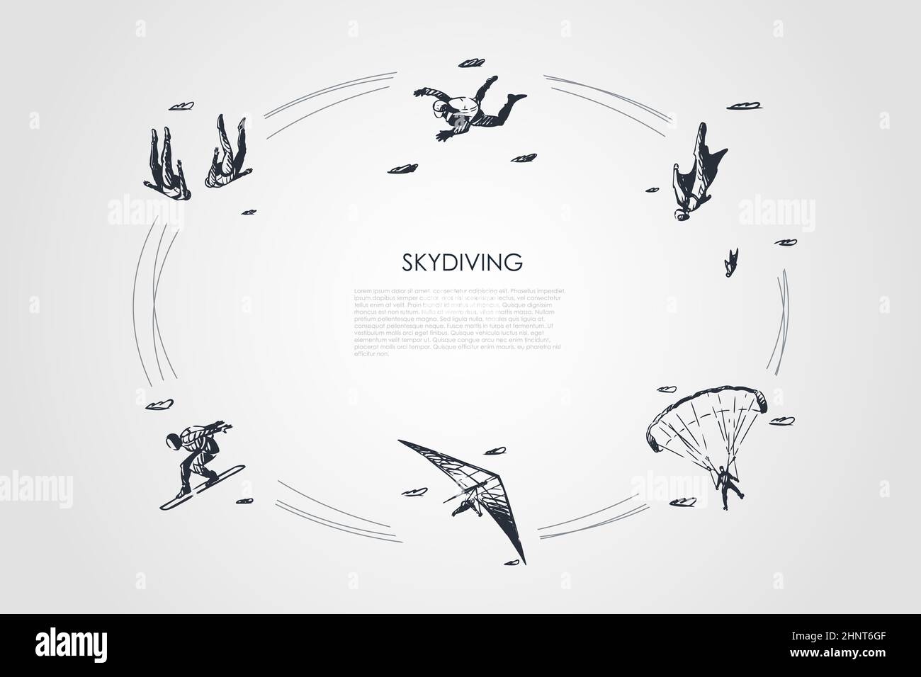 Skydiving - people in air jumping with parachute and skydiving vector ...