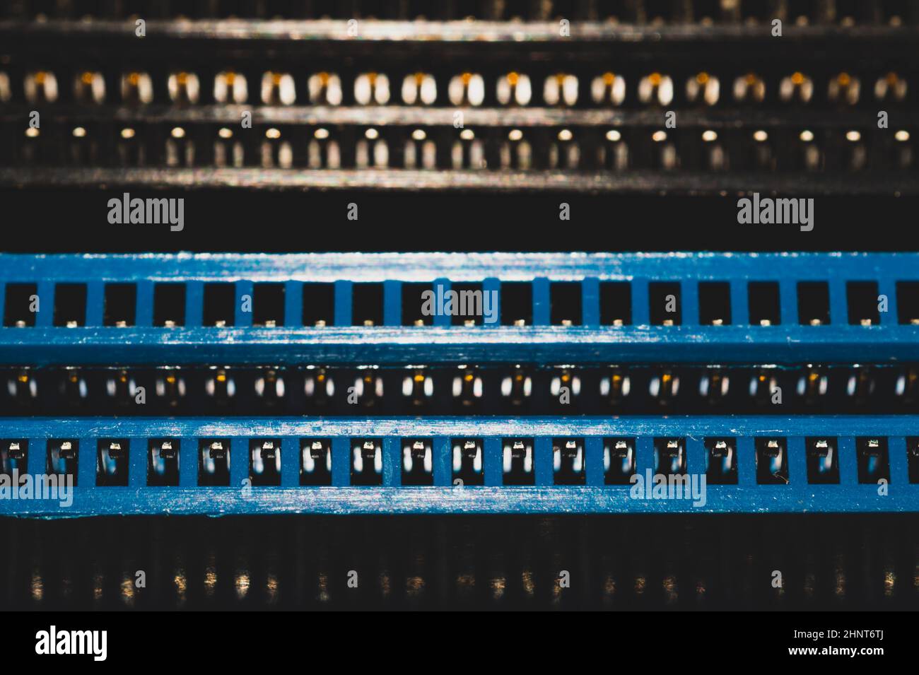 Memory slots on the motherboard close up. ram socket. connector on the ...