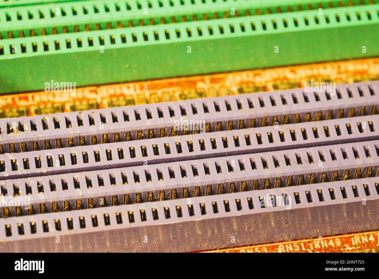 Memory slots on the motherboard close up. ram socket. connector on the ...