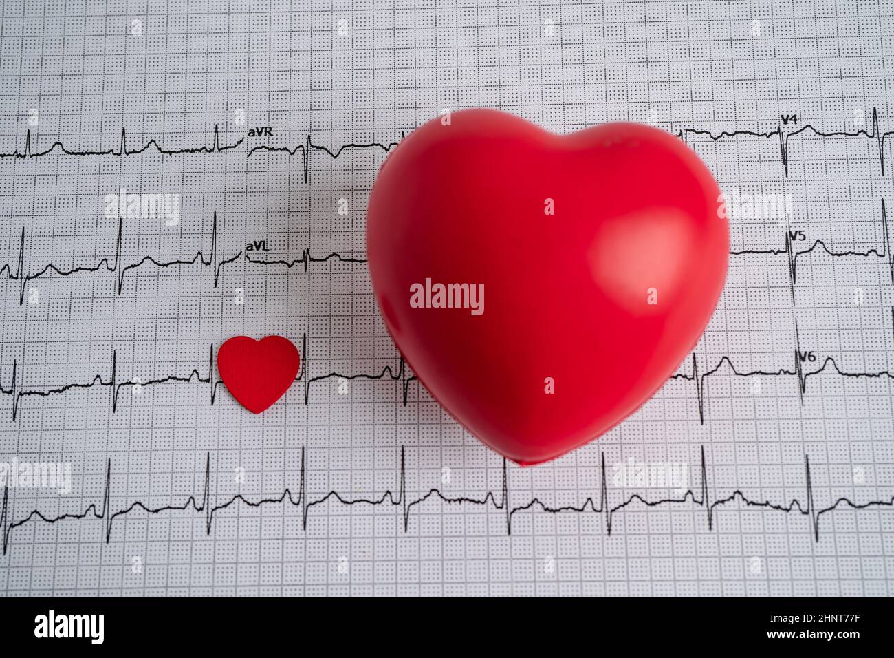 Red heart on electrocardiogram ECG graph, heart wave, heart attack ...