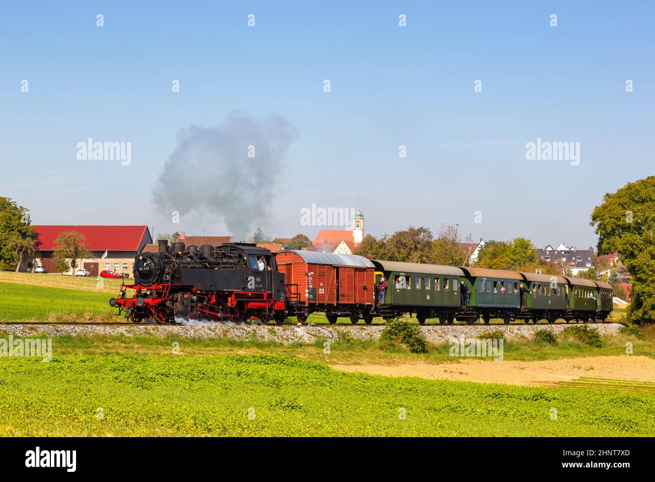 Steam train locomotice railway engine of Strohgäubahn in Heimerdingen ...