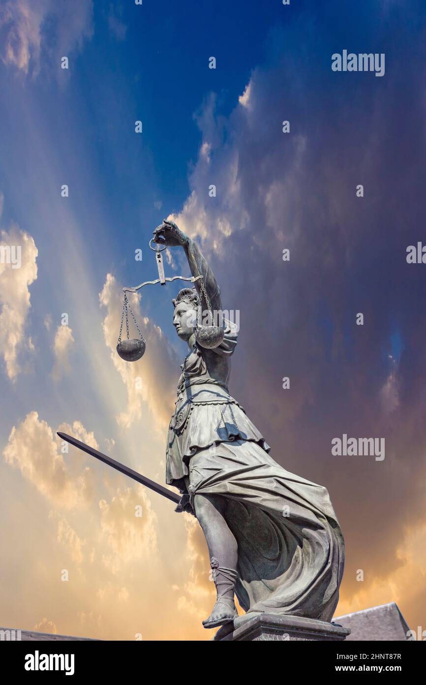 Statue of Lady Justice in front of the Romer in Frankfurt - Germany ...