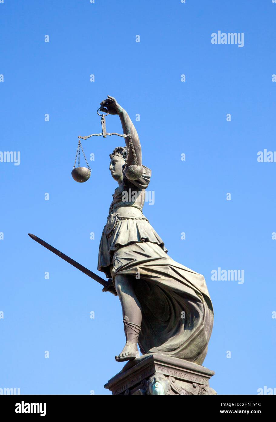 Statue of Lady Justice in front of the Romer in Frankfurt - Germany ...
