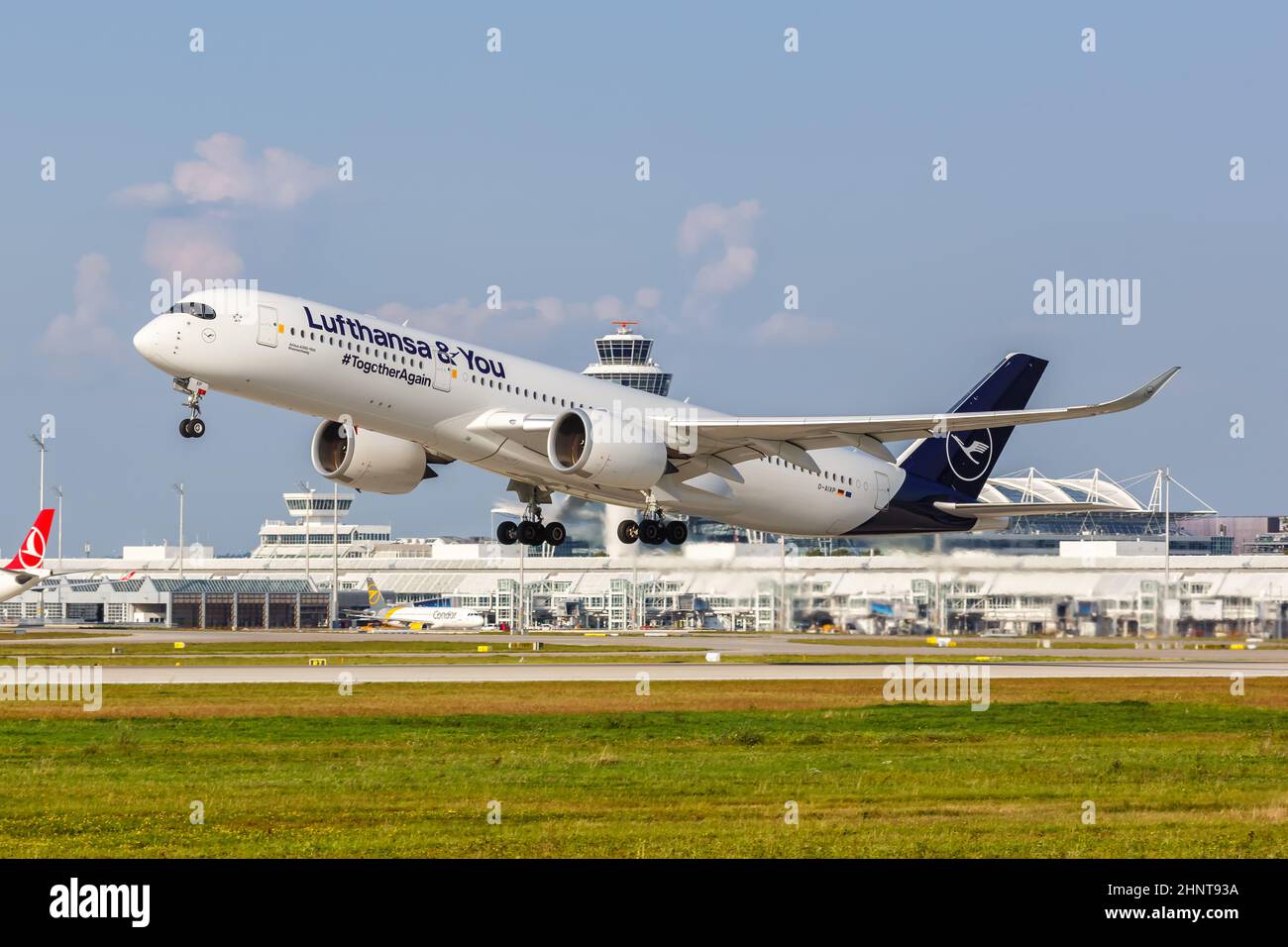 Lufthansa Airbus A350-900 airplane Munich airport in Germany Stock ...