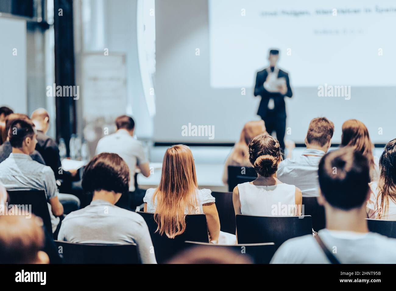 Business speaker giving a talk at business conference event Stock Photo ...