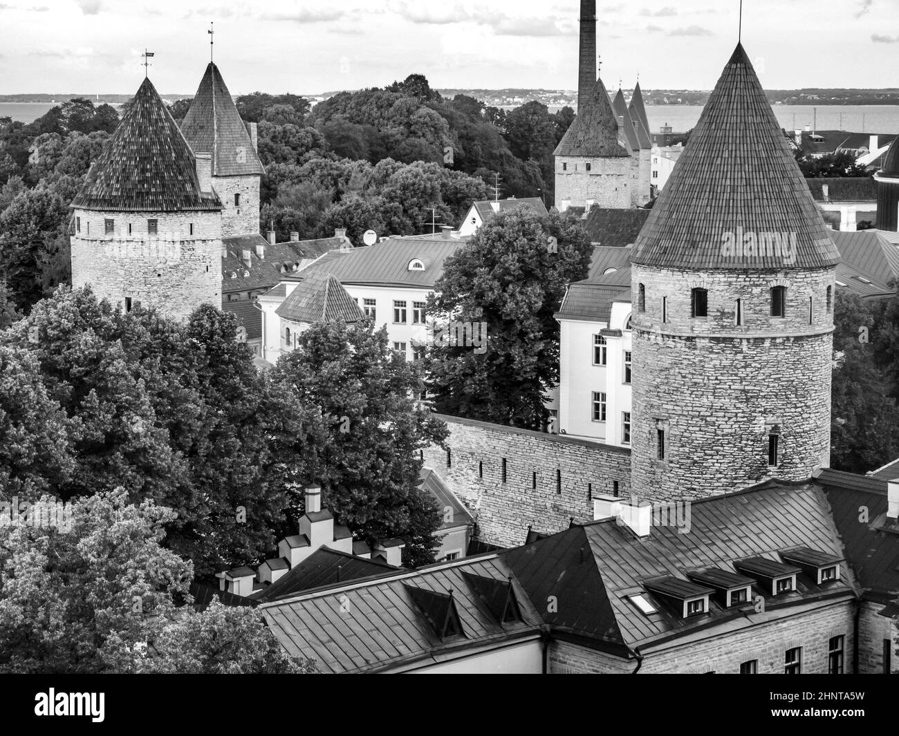 Scenic summer aerial panorama of the Old Town in Tallinn, Estonia Stock ...