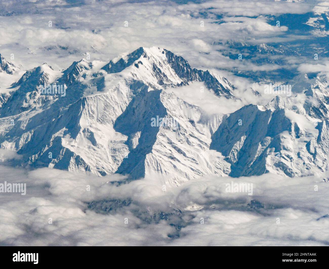 aerial of the snow capped mountains of the pyrenees in Spain Stock ...