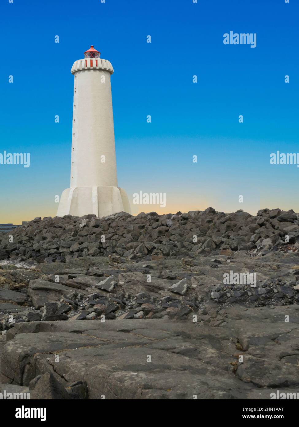 Modern lighthouse at Akranes West Iceland at rocks shore Stock Photo ...