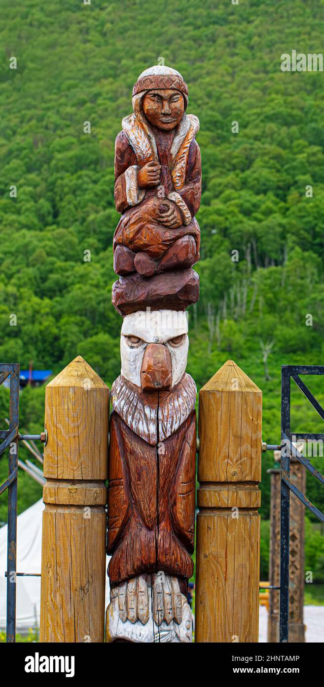 wooden idol statue of koryak on Kamchatka peninsula Stock Photo - Alamy