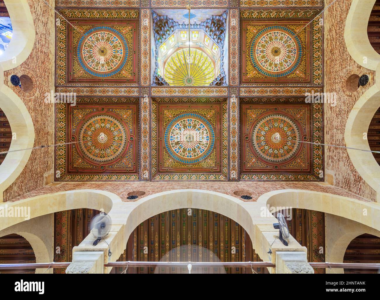 Wooden ceiling decorated with colorful floral patterns at Mamluk era Al ...