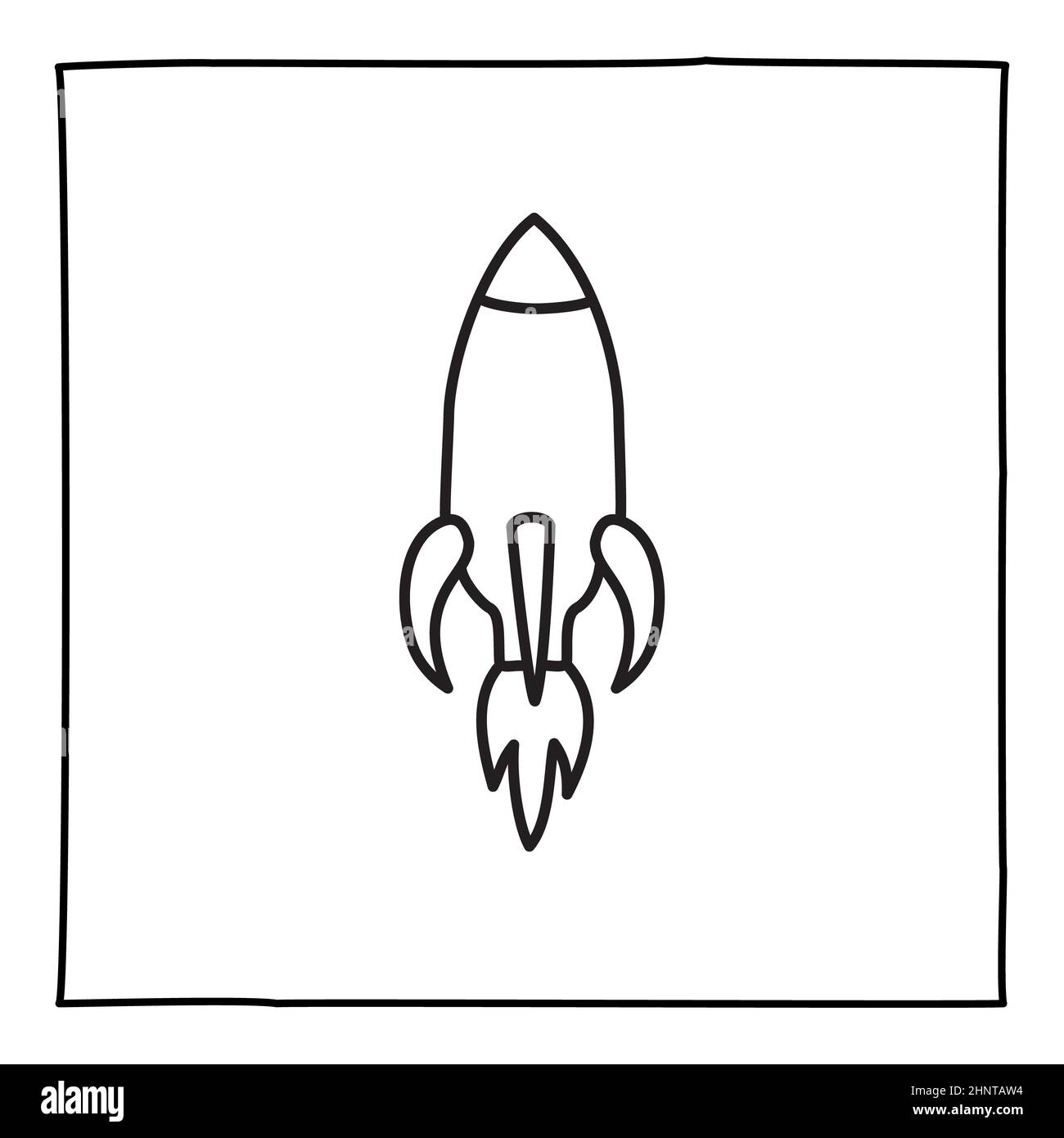 Doodle rocket icon or logo, hand drawn with thin black line. Isolated ...