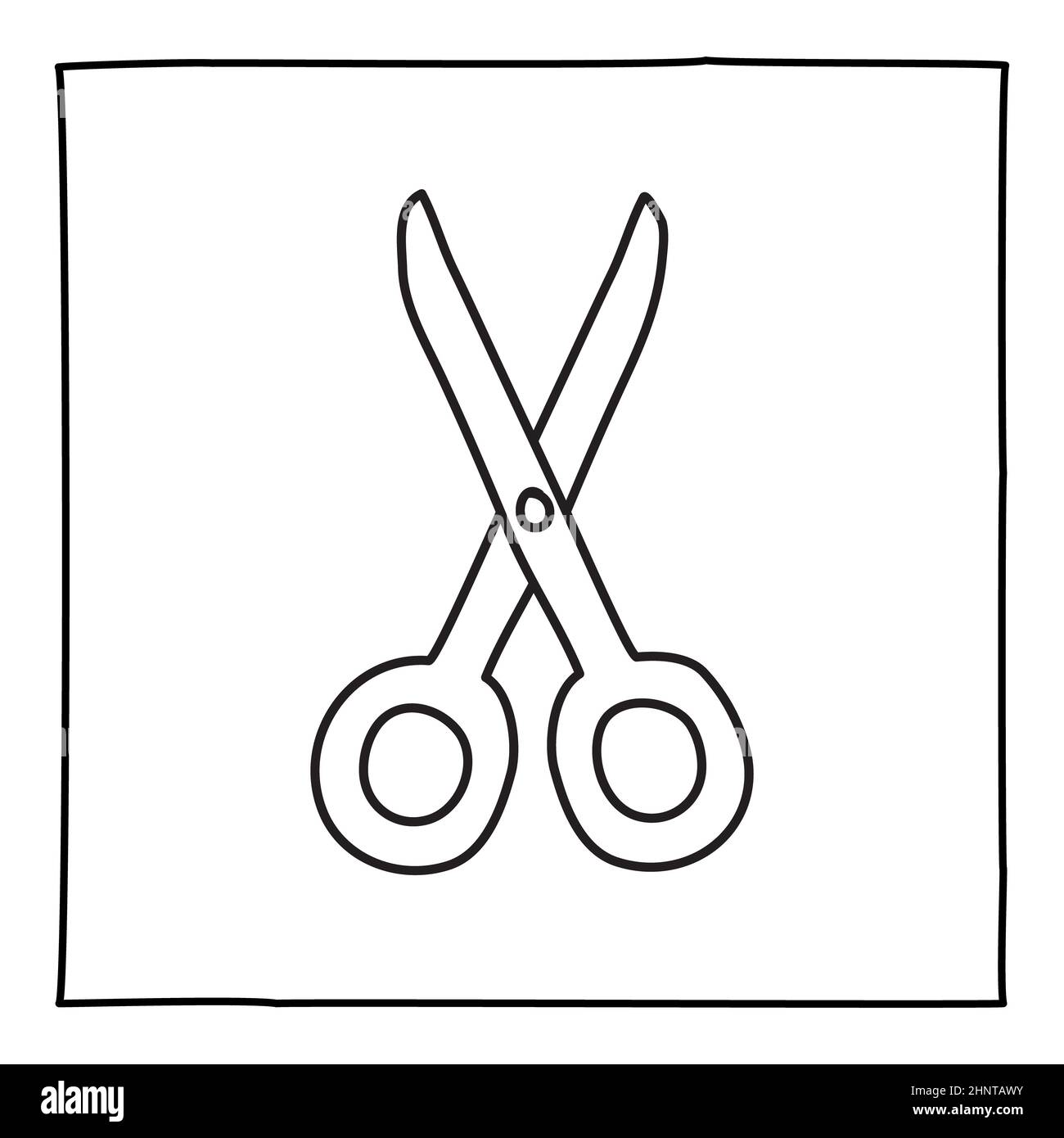 Doodle scissors icon or logo, hand drawn with thin black line. Isolated ...