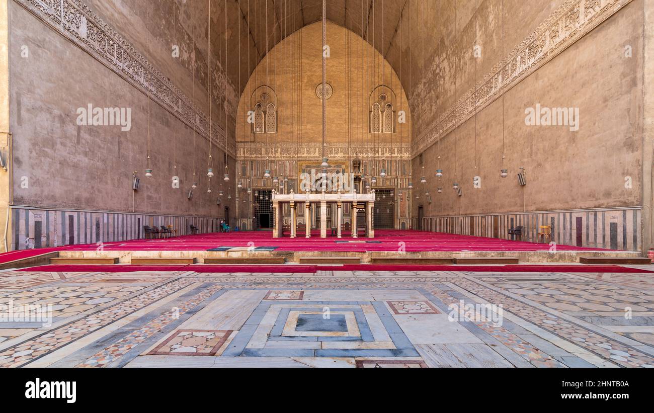 Courtyard and monumental main Iwan of Mamluk era historical public ...