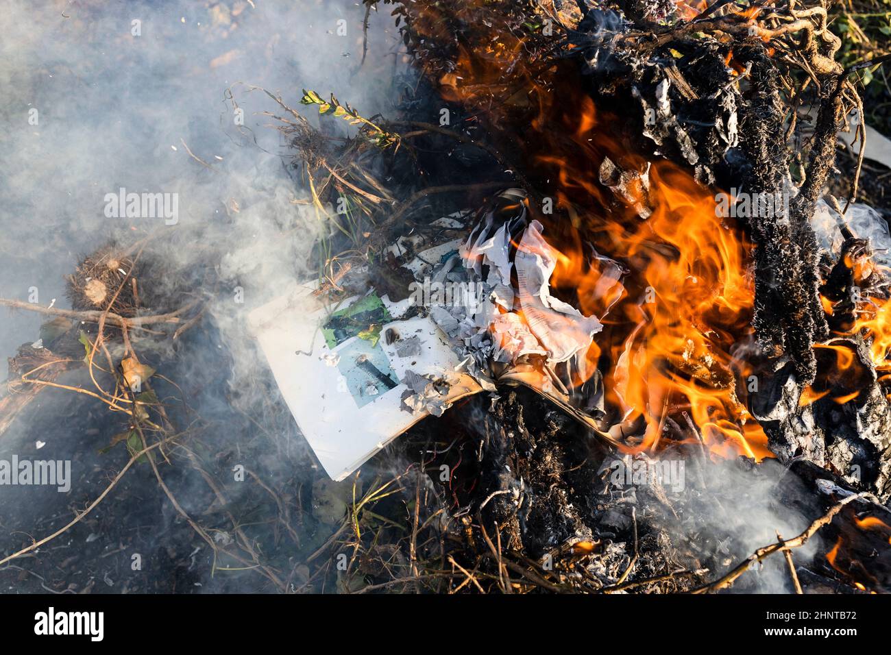 burning photography book in bonfire from branches Stock Photo - Alamy
