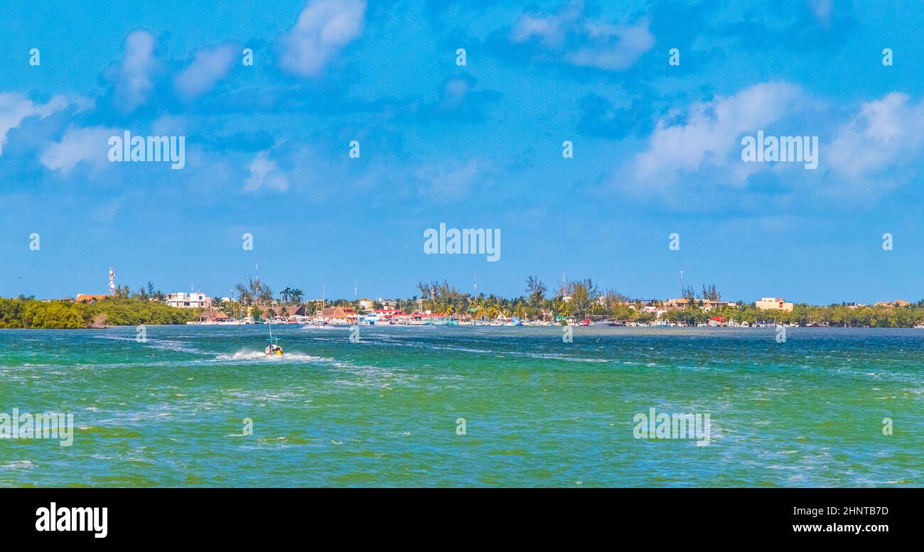 Panorama landscape view on beautiful Holbox island turquoise water ...