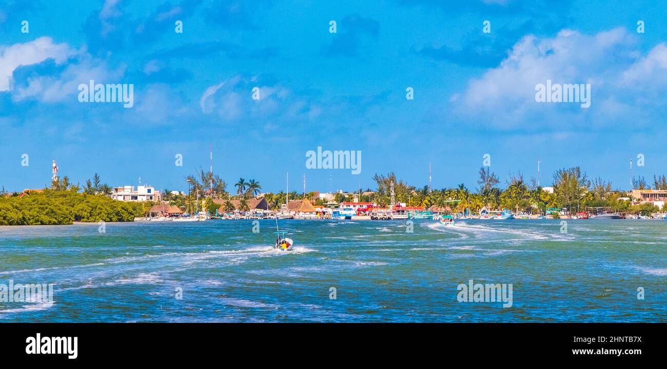 Panorama landscape view on beautiful Holbox island turquoise water ...
