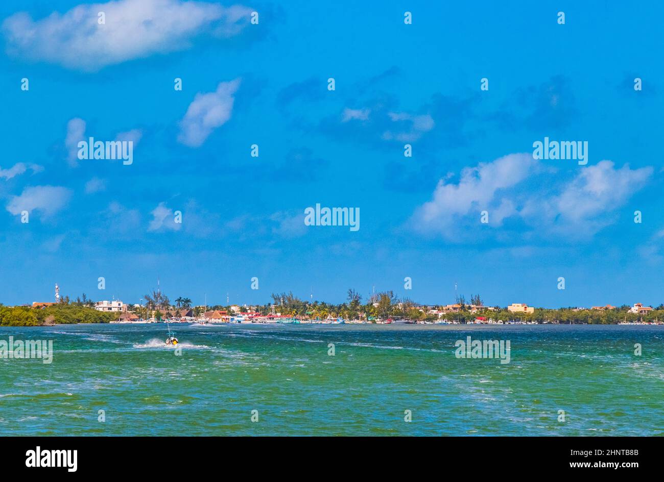 Panorama landscape view on beautiful Holbox island turquoise water ...