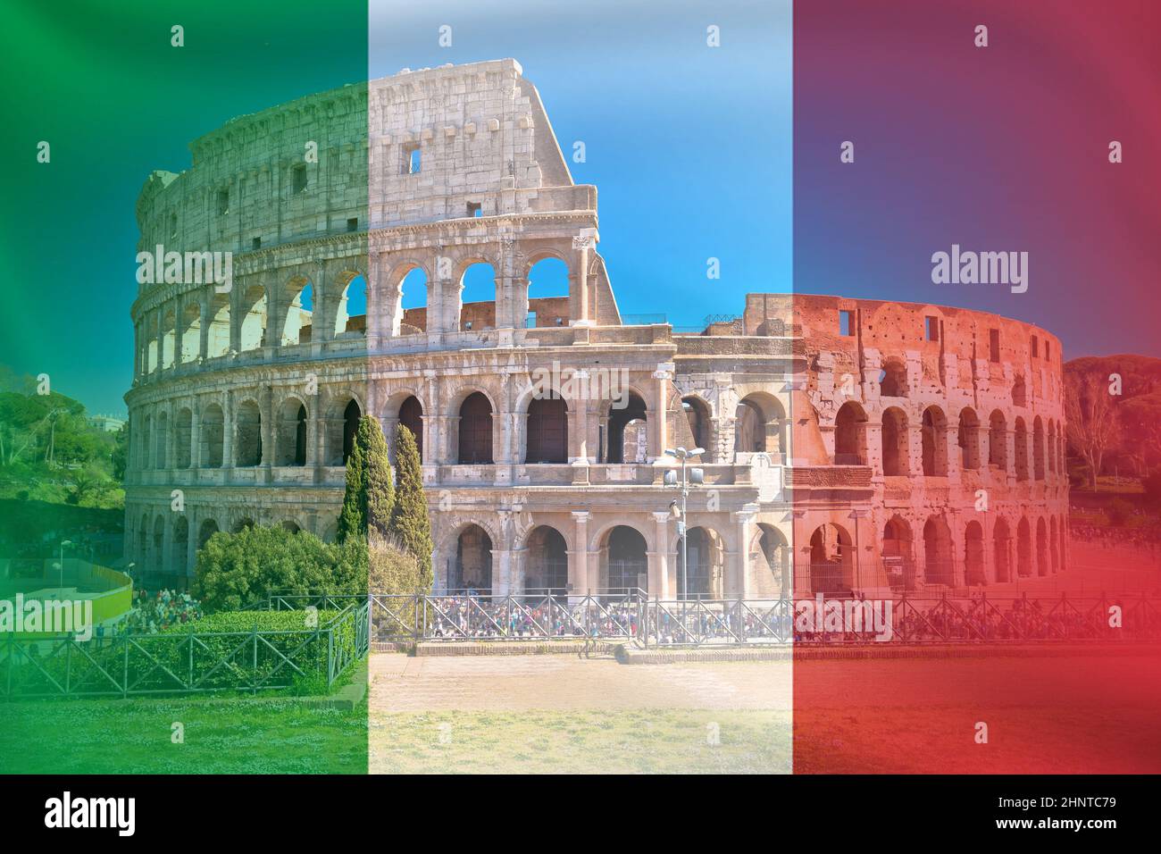 Colosseum of Rome scenic view on Italian flag colors Stock Photo - Alamy
