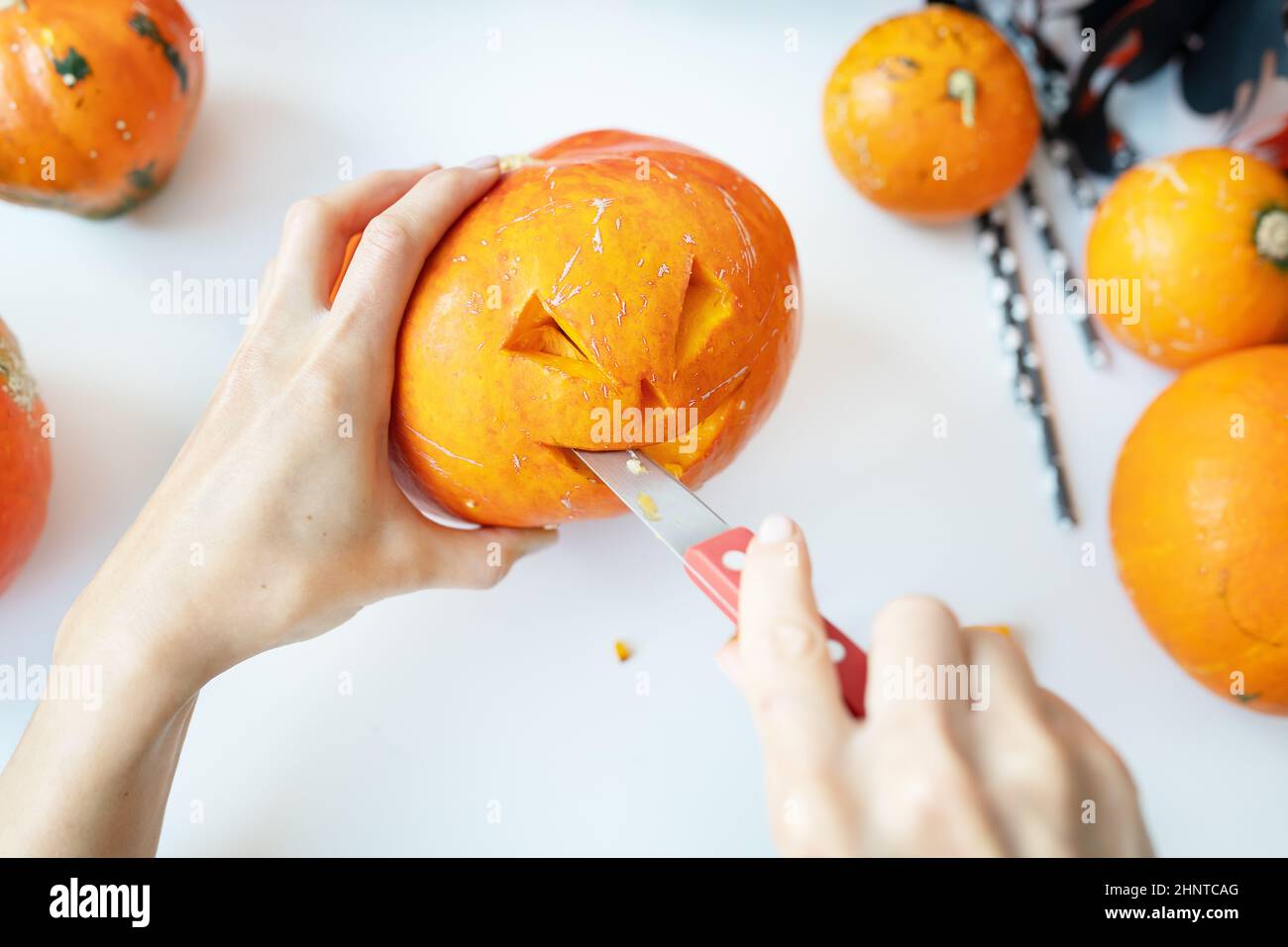 Halloween October 31st. The step-by-step process of carving a pumpkin ...