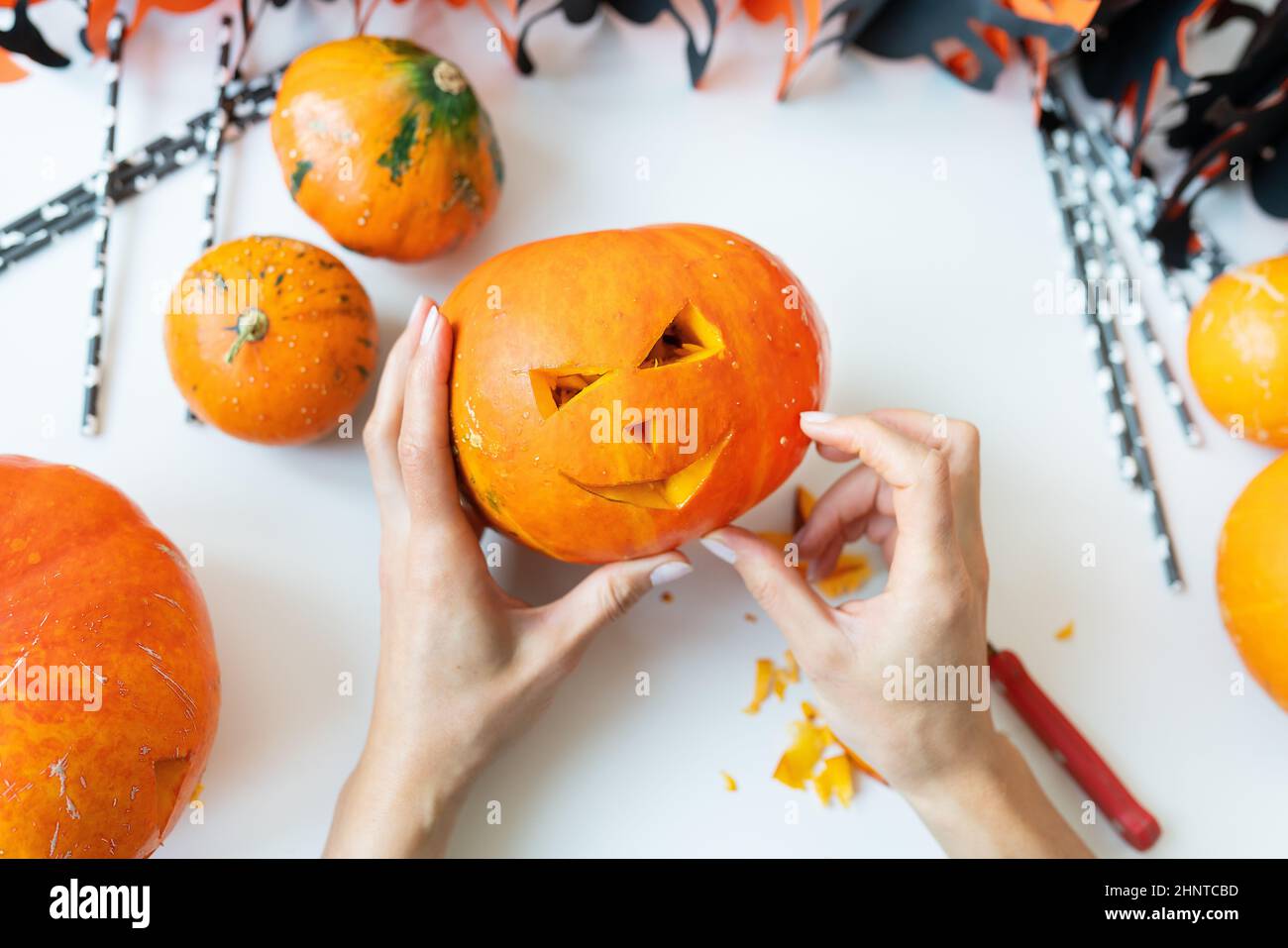 Halloween October 31st. The step-by-step process of carving a pumpkin ...