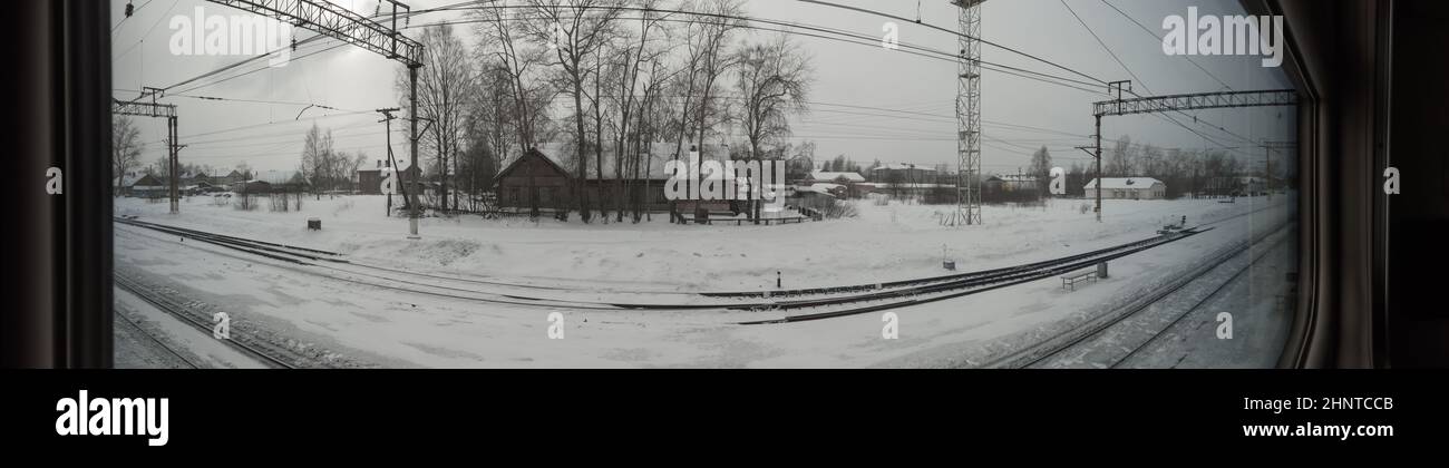 View from the window of the passenger train. winter weather Stock Photo ...