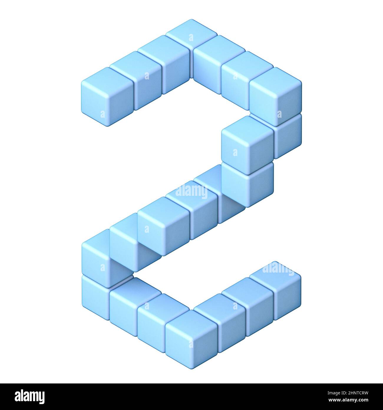 Blue cube orthographic font Number 2 TWO 3D render illustration ...