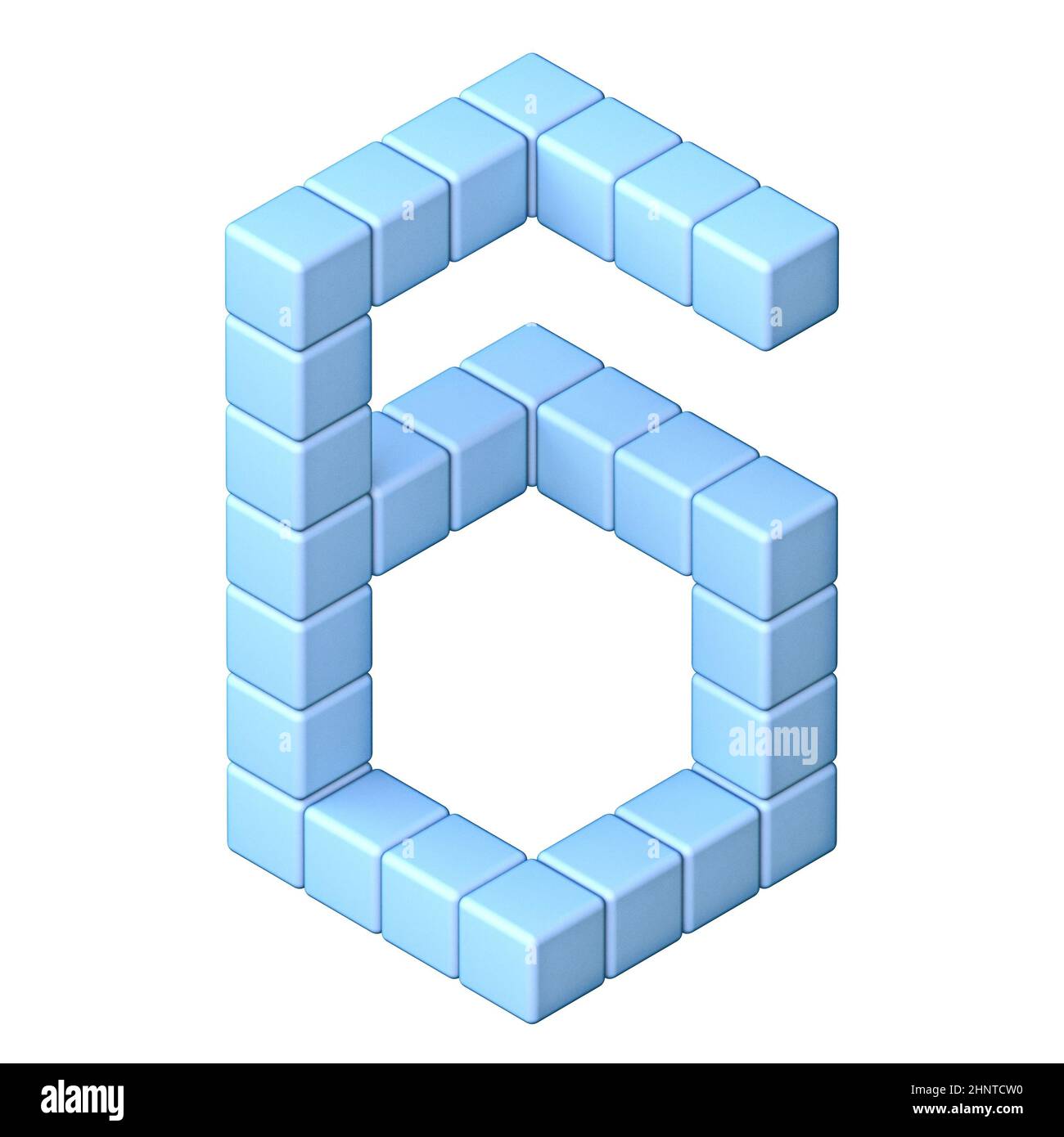 Blue cube orthographic font Number 6 SIX 3D render illustration ...