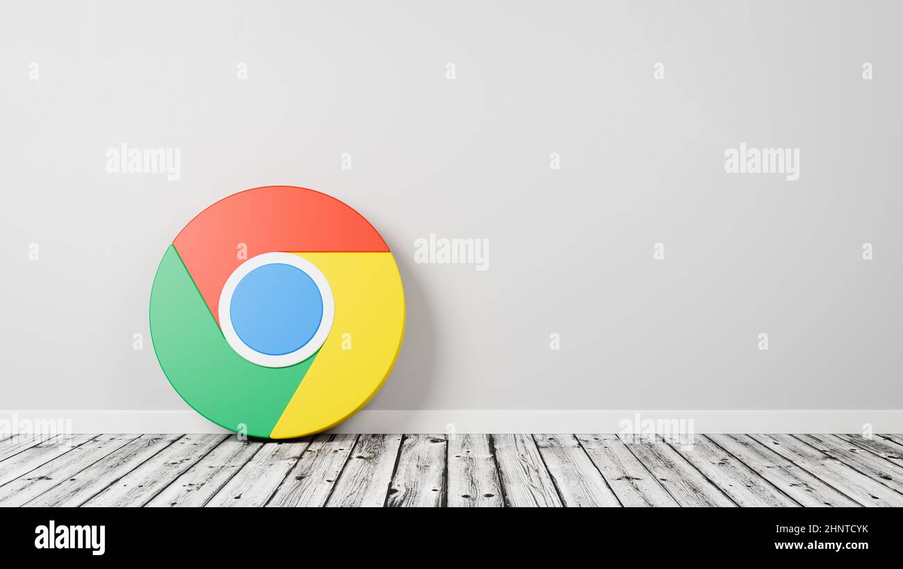 Google Chrome Logo on Wooden Floor Against Wall Stock Photo - Alamy