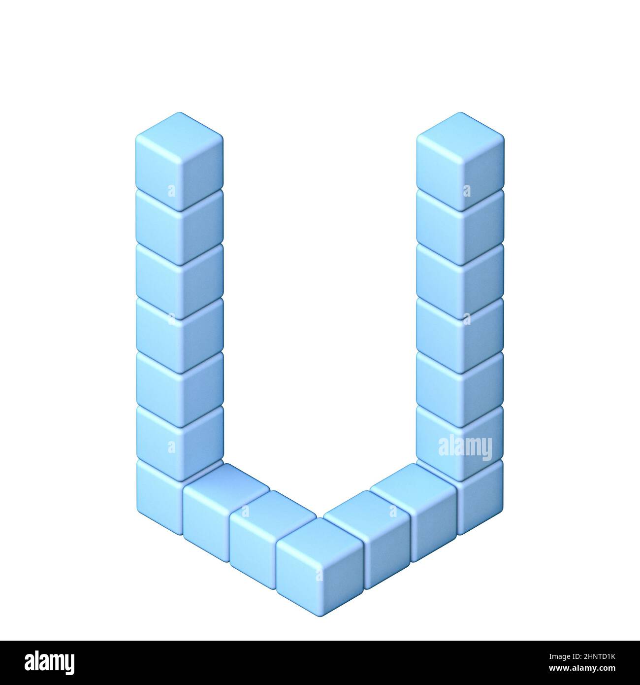 Blue cube orthographic font Letter U 3D render illustration isolated on ...