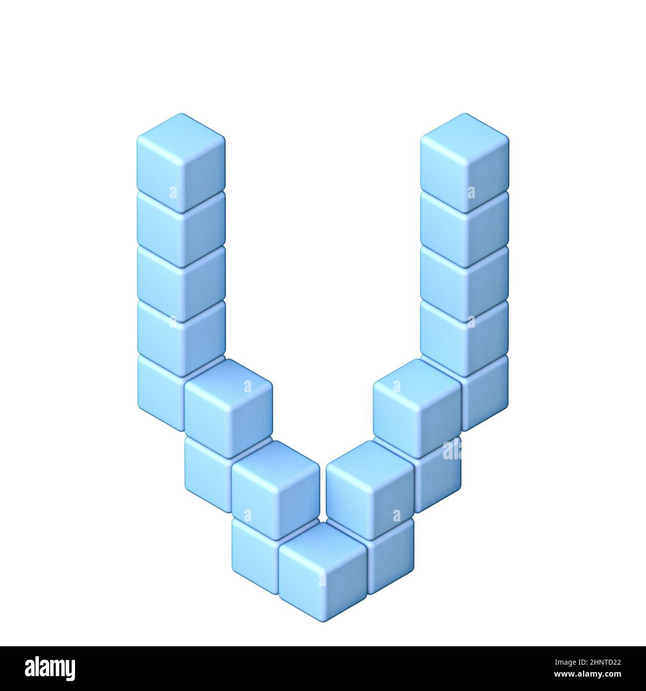 Blue cube orthographic font Letter V 3D render illustration isolated on ...