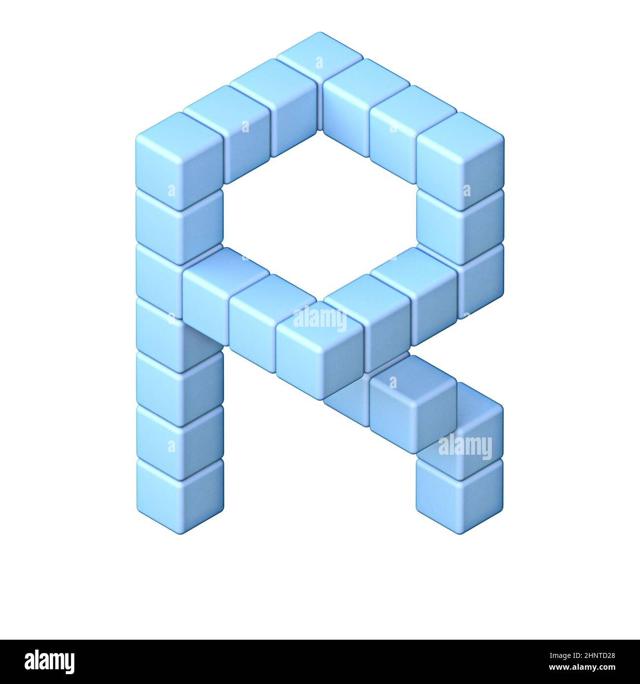 Blue cube orthographic font Letter R 3D render illustration isolated on ...