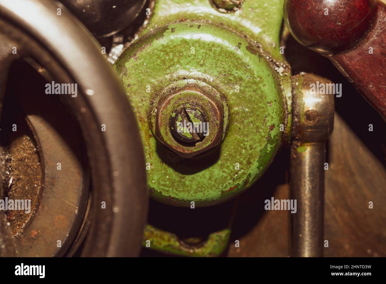 Old lathe. detail of rusty machine. metal mechanism. vintage ...