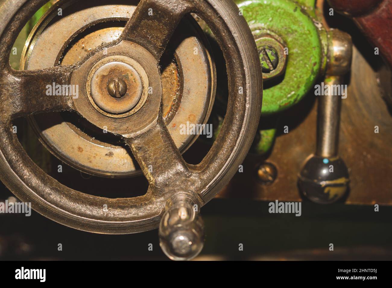 Old lathe. detail of rusty machine. metal mechanism. vintage ...