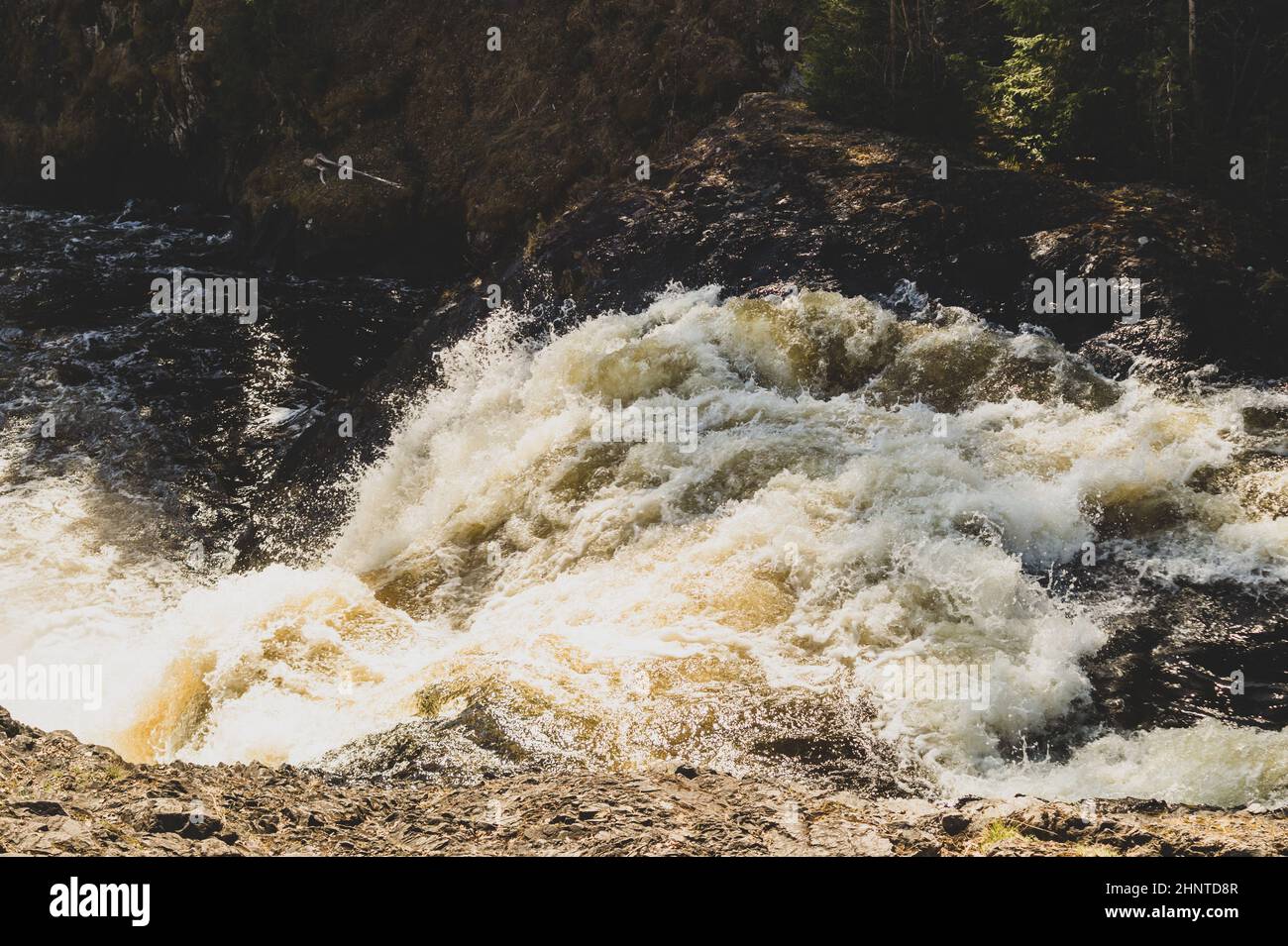Waterfall nature background. rushing stream water. rocky flowing river ...