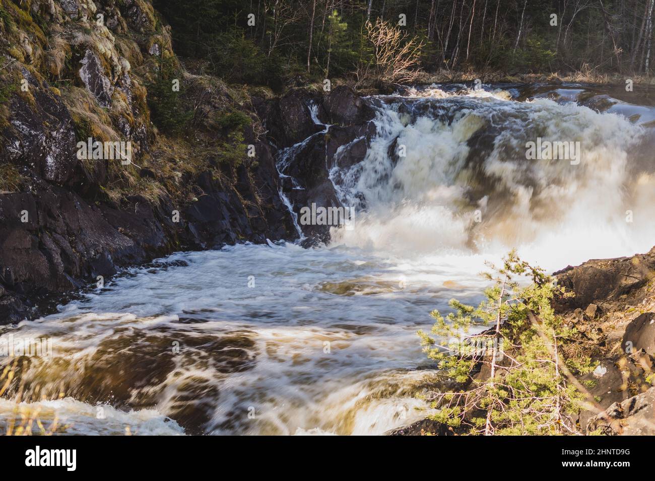 Waterfall nature background. rushing stream water. rocky flowing river ...