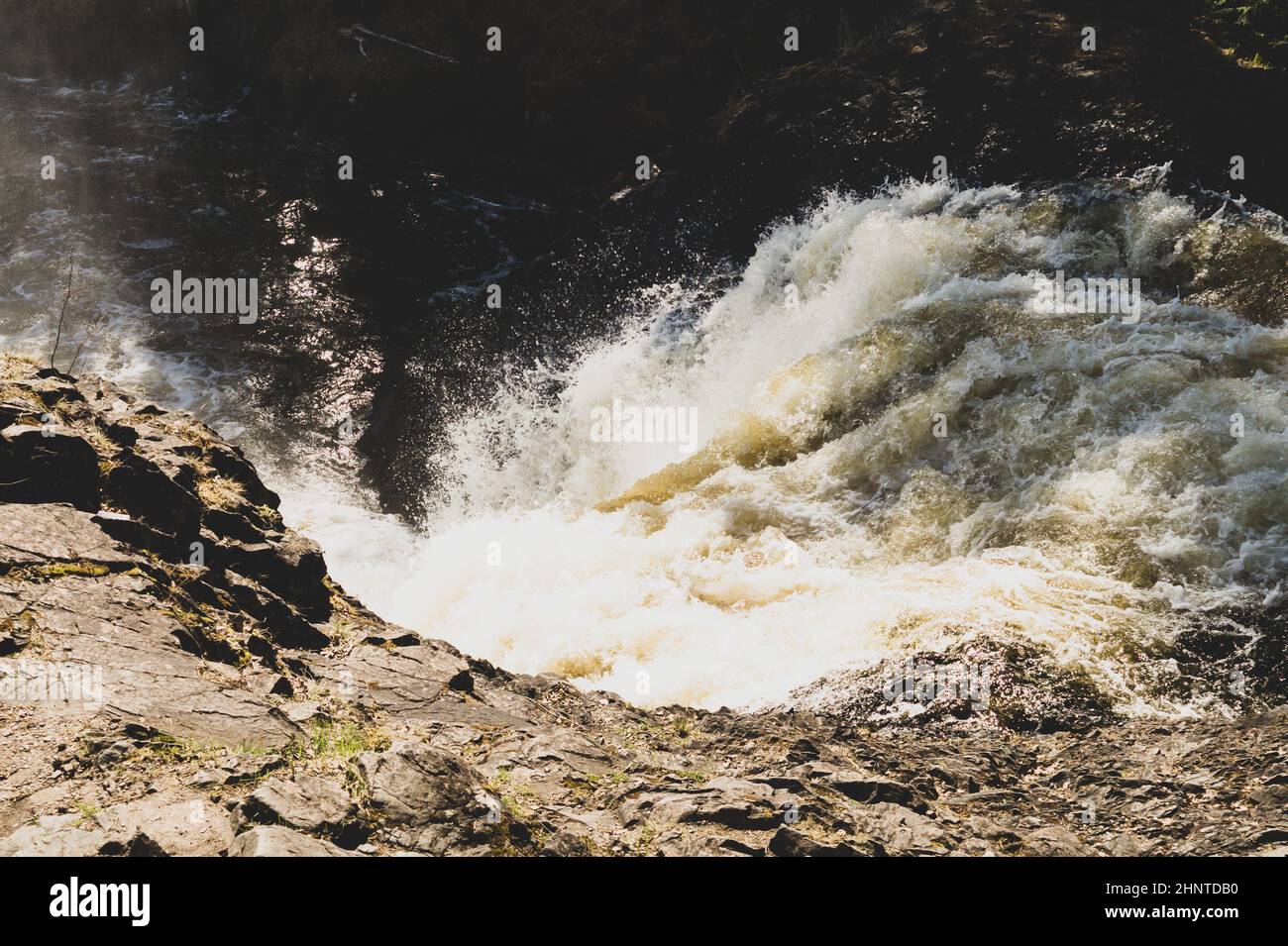 Waterfall nature background. rushing stream water. rocky flowing river ...