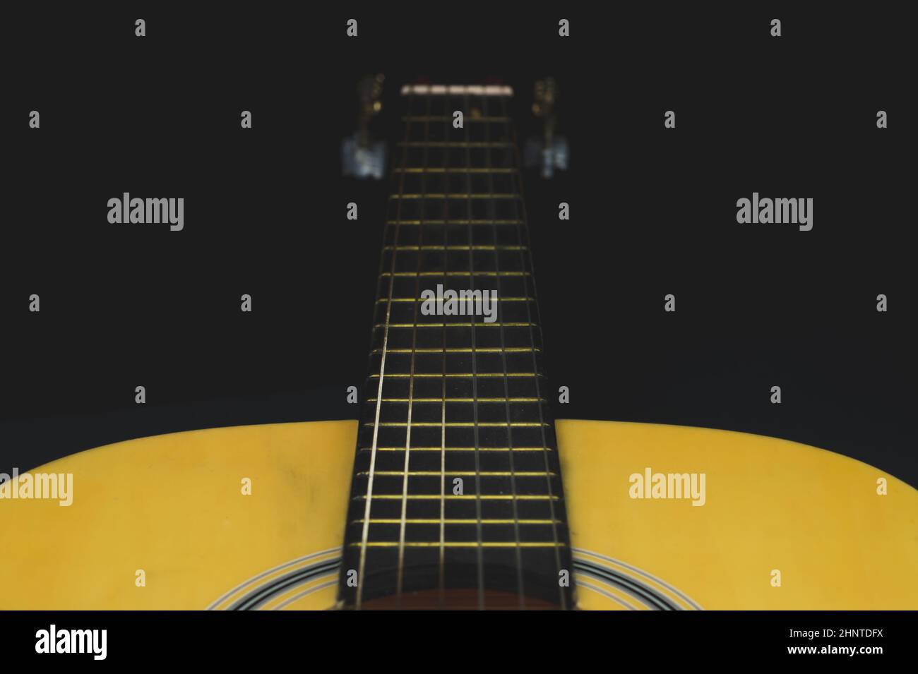 Acoustic guitar close up. musical instrument. strings on the guitar ...